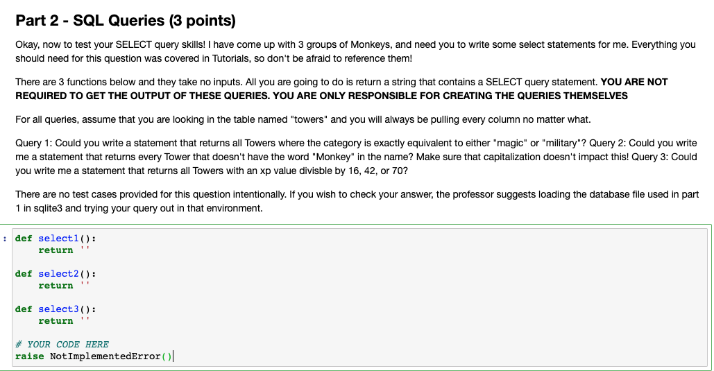 Solved Part 2 - SQL Queries (3 points) Okay, now to test | Chegg.com