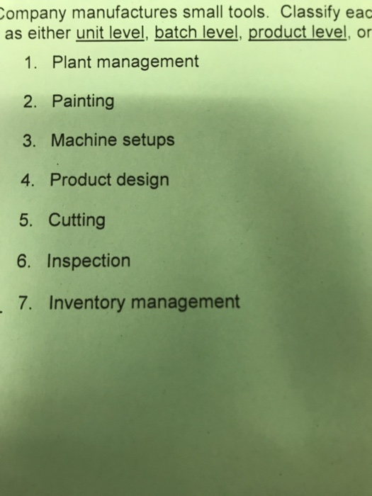 Solved Is it unit level batch level product level or | Chegg.com