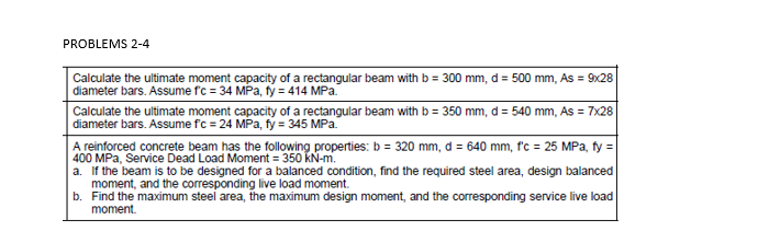 Solved PROBLEMS 2-4 Calculate the ultimate moment capacity | Chegg.com
