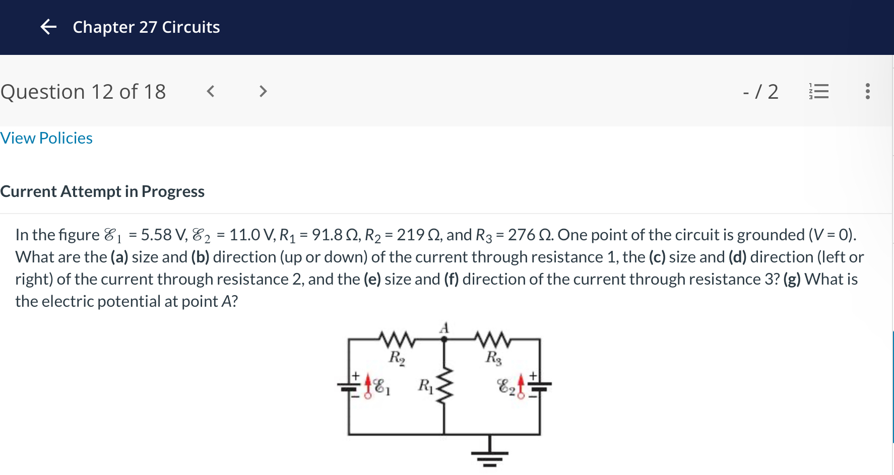 Solved In the figure E1=5.58 V,E2=11.0 V,R1=91.8Ω,R2=219Ω, | Chegg.com