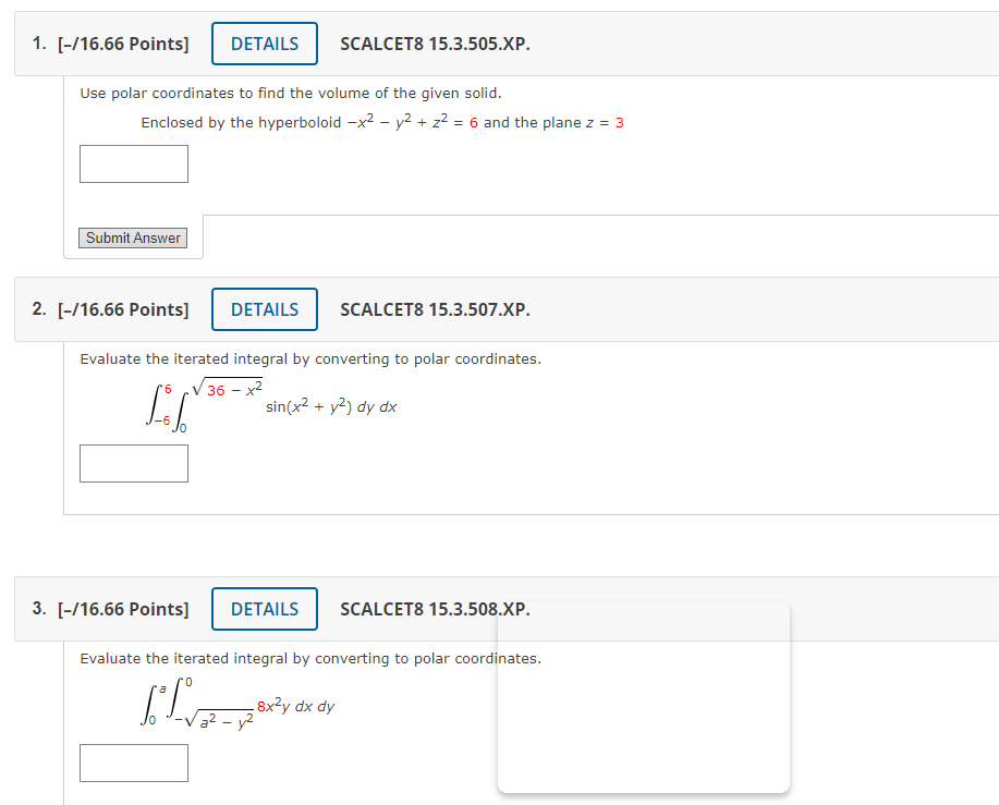 Solved 1. [-/16.66 Points] DETAILS SCALCET8 15.3.505.XP. Use | Chegg.com