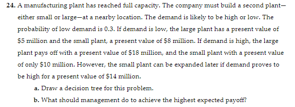 Solved 24. A manufacturing plant has reached full capacity. | Chegg.com