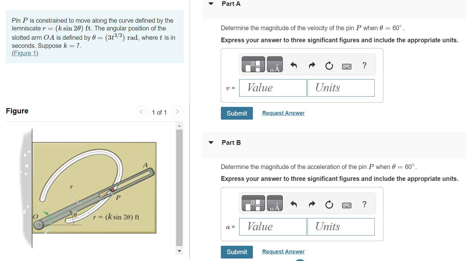 Solved Pin P is constrained to move along the curve defined | Chegg.com