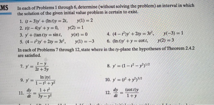 Solved MS Ineach of Problems 1 through 6, determine (without | Chegg.com