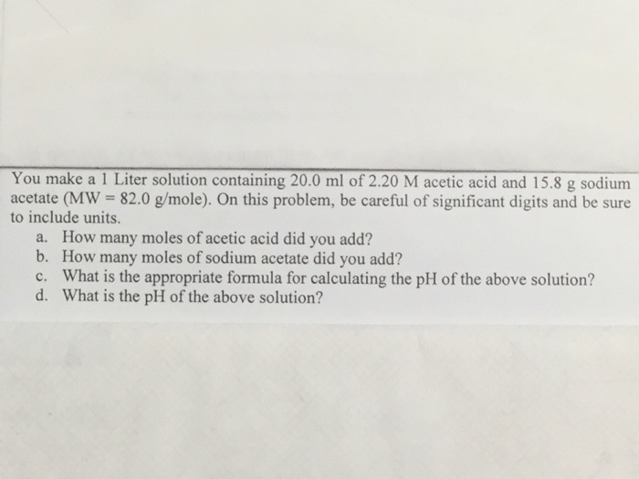 Solved You make a 1 Liter solution containing 20.0 ml of | Chegg.com