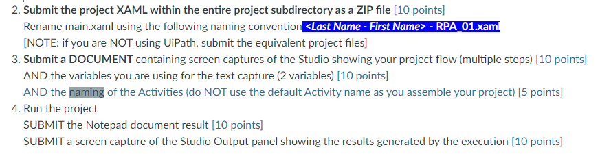 Solved In the RPA Studio: 1. Create a BASIC project to do | Chegg.com