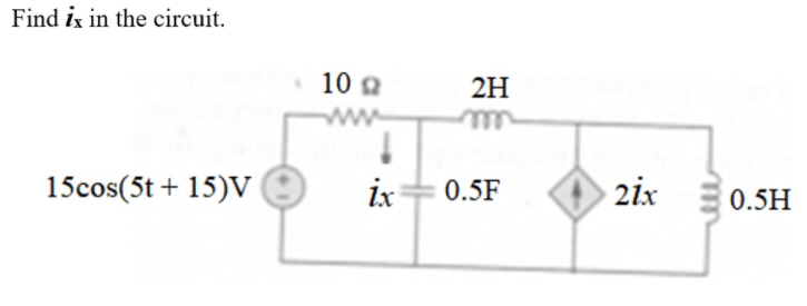 Solved Find is in the circuit. 10 2H 15cos(5t + 15)V ix 0.5F | Chegg.com