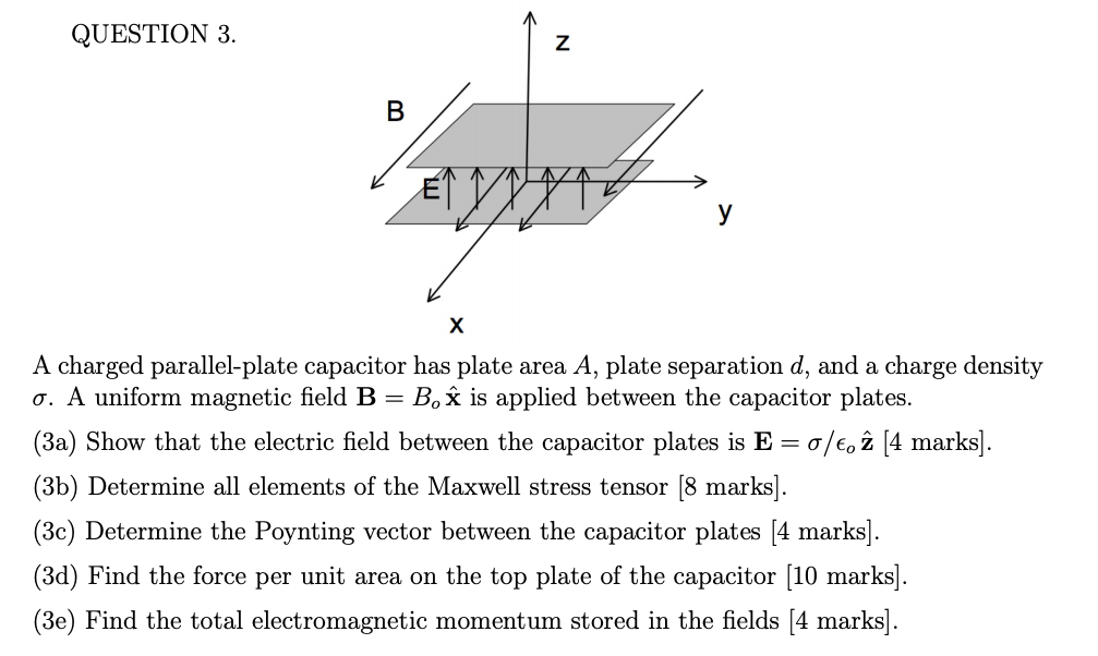 Solved QUESTION 3. A charged parallel-plate capacitor has | Chegg.com