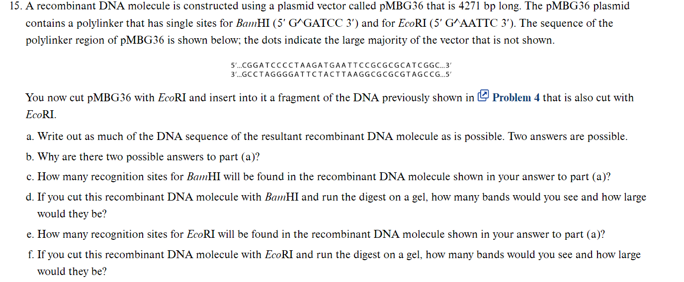 5. A recombinant DNA molecule is constructed using a | Chegg.com