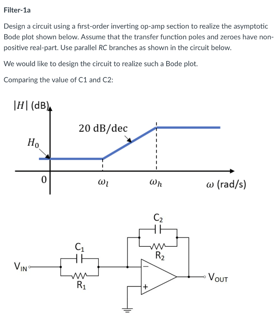 Solved Filter-1a Design a circuit using a first-order | Chegg.com