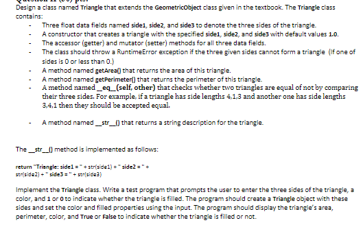 Solved Design A Class Named Triangle That Extends The