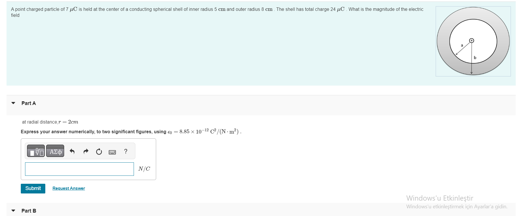 Solved PART B) at radial distance, r=7cm PART C) at radial | Chegg.com