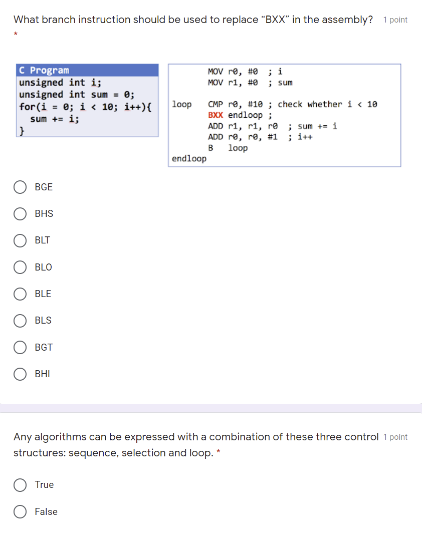 Solved 1 point When the comparison instruction CMP compares | Chegg.com