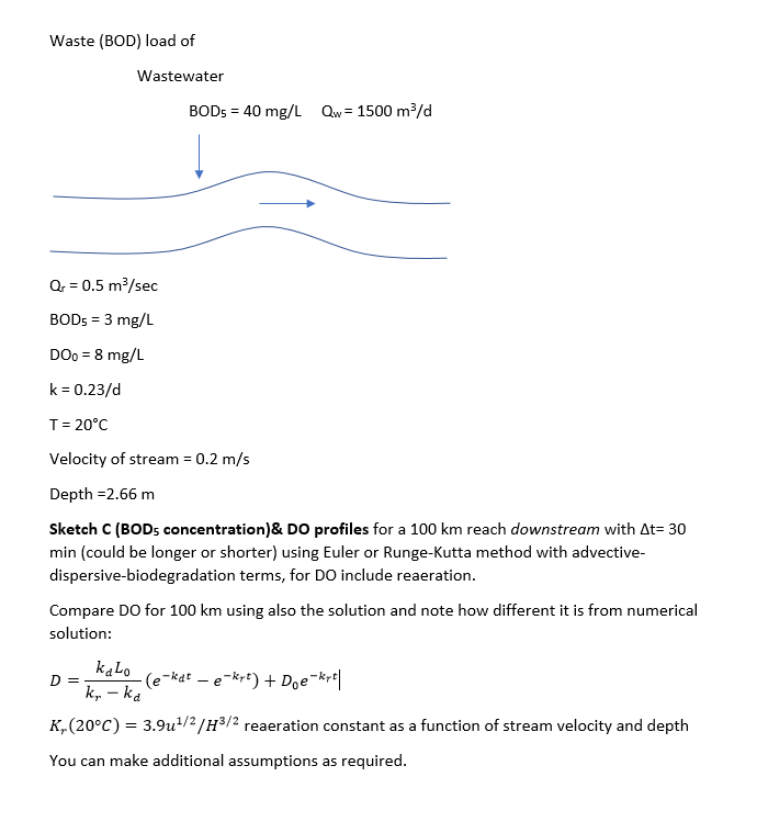 Waste (BOD) load of Wastewater BOD5=40mg/LQw=1500 | Chegg.com