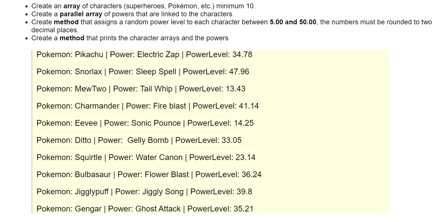 Solved - Create an array of characters (superheroes, | Chegg.com