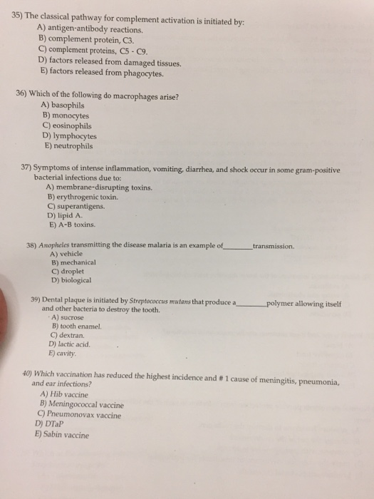 Solved 35) The classical pathway for complement activation | Chegg.com