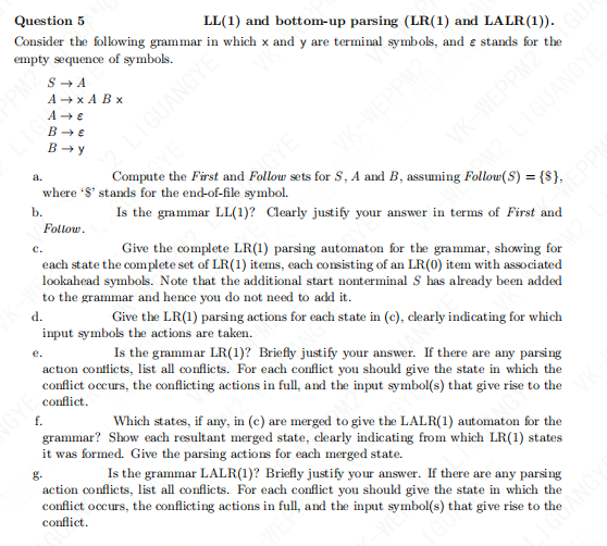 Question 5 ﻿LL(1) ﻿and bottom-up parsing (LR(1) ﻿and | Chegg.com