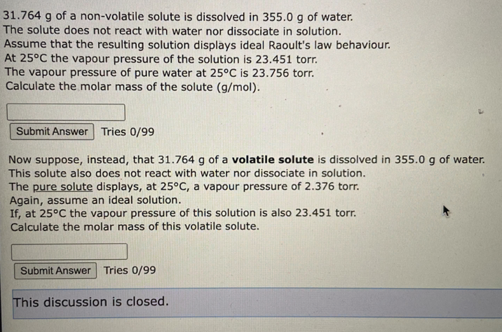Solved 31.764 g of a non-volatile solute is dissolved in | Chegg.com