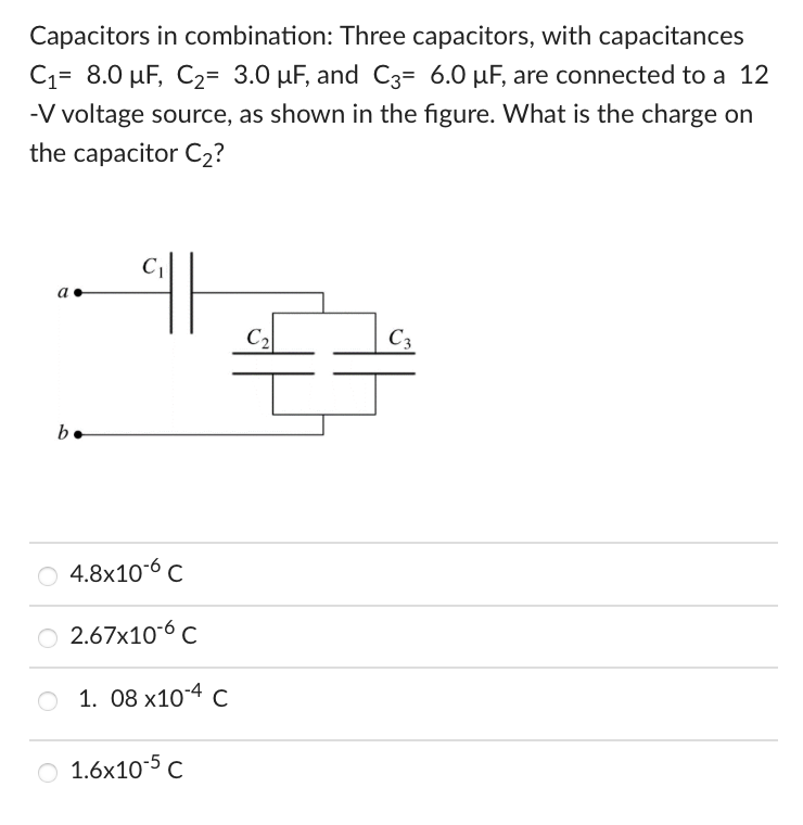 Solved Capacitors in combination: Three capacitors, with | Chegg.com