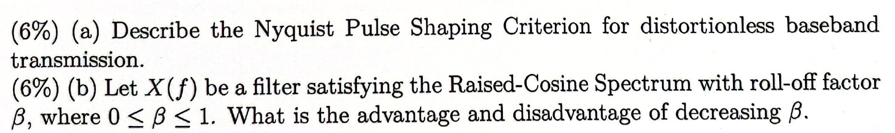 Solved (6\%) (a) Describe the Nyquist Pulse Shaping | Chegg.com