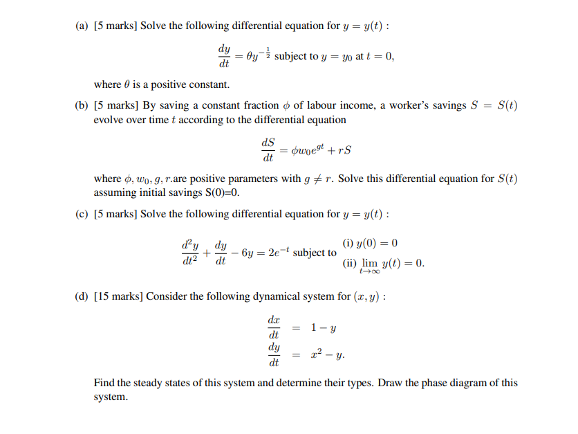 (a) [5 ﻿marks] ﻿Solve the following differential | Chegg.com