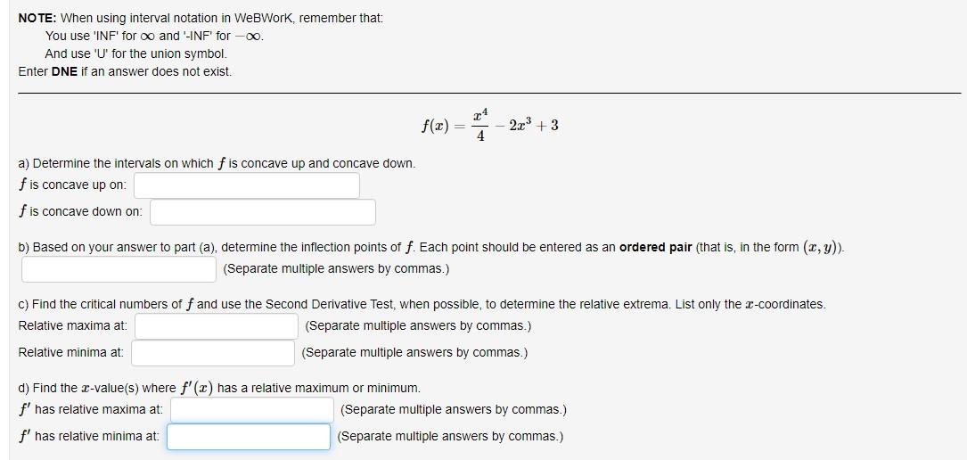 Solved NOTE: When using interval notation in WebWork, | Chegg.com