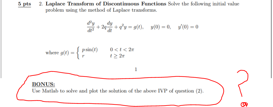 Solved 5 pts 2. Laplace Transform of Discontinuous Functions | Chegg.com
