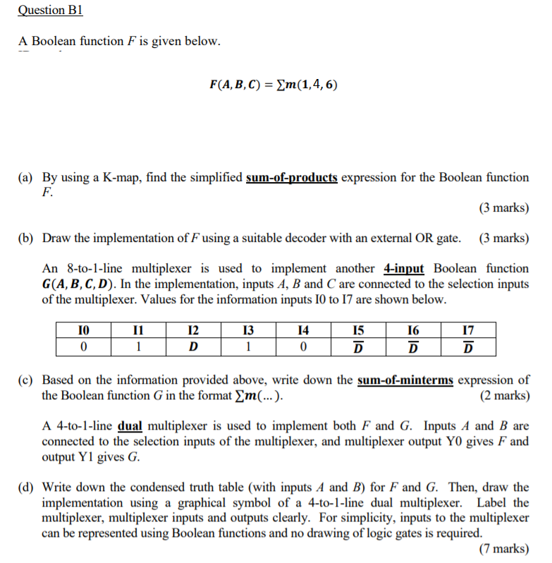 Solved Question B1 A Boolean function F is given below. | Chegg.com