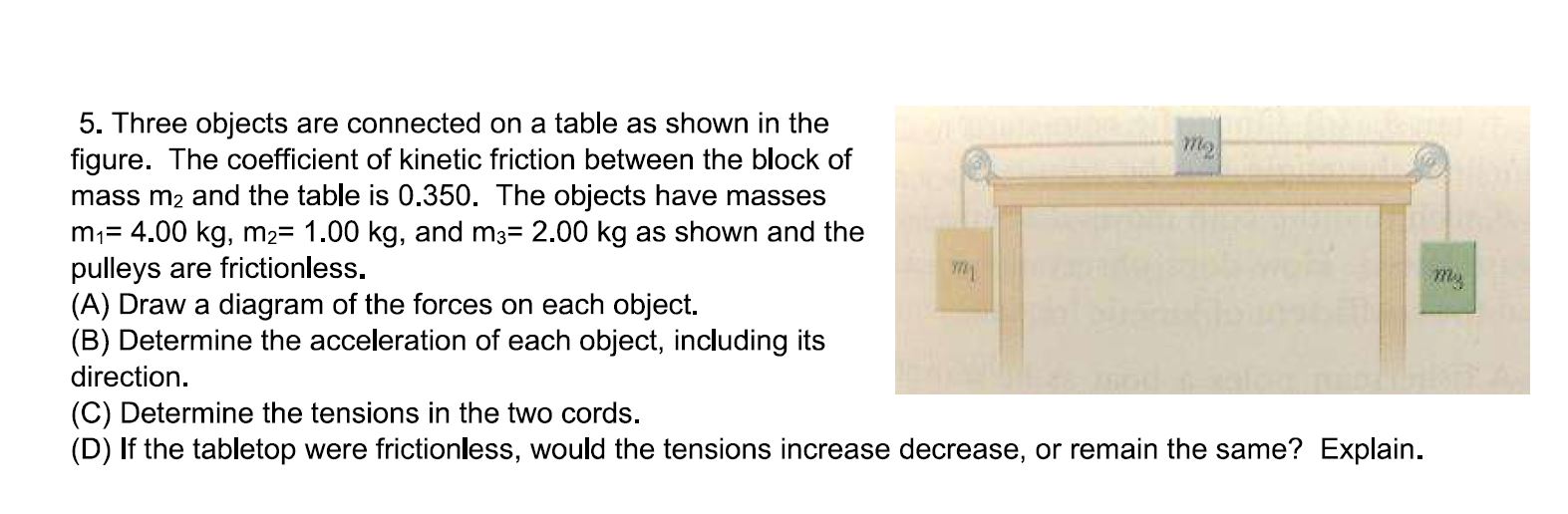 Solved 5. Three objects are connected on a table as shown in | Chegg.com