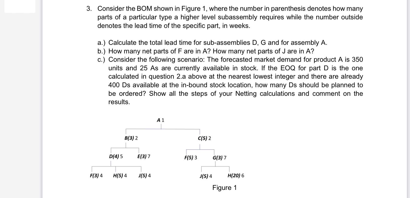 Solved 3. Consider the BOM shown in Figure 1, where the | Chegg.com