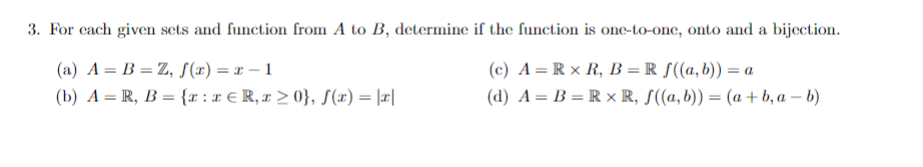 Solved 3. For each given sets and function from A to B, | Chegg.com