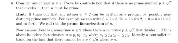 Solved 8. Consider any integer n 2 2. Prove by contradiction | Chegg.com