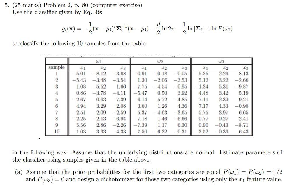 5. (25 marks) Problem 2, p. 80 (computer exercise) | Chegg.com
