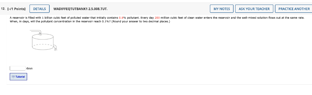 Solved 12. (-/1 Points] DETAILS WADIFFEQTUTBANK1 | Chegg.com