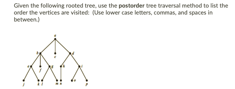 Solved Given the following rooted tree, use the postorder | Chegg.com
