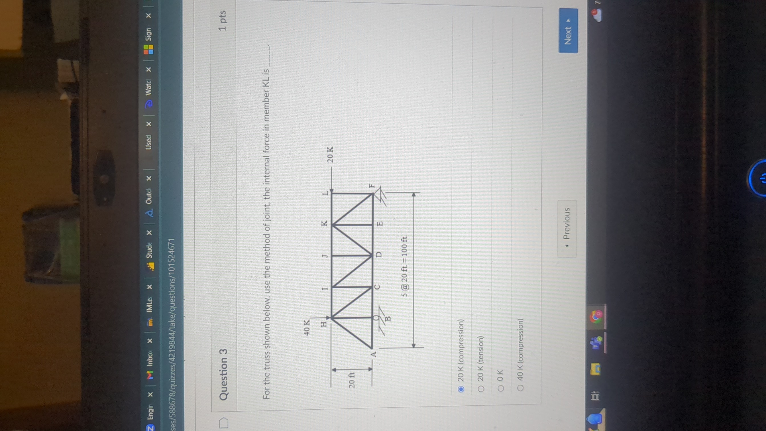 Solved For the truss shown below, use the method of joint, | Chegg.com
