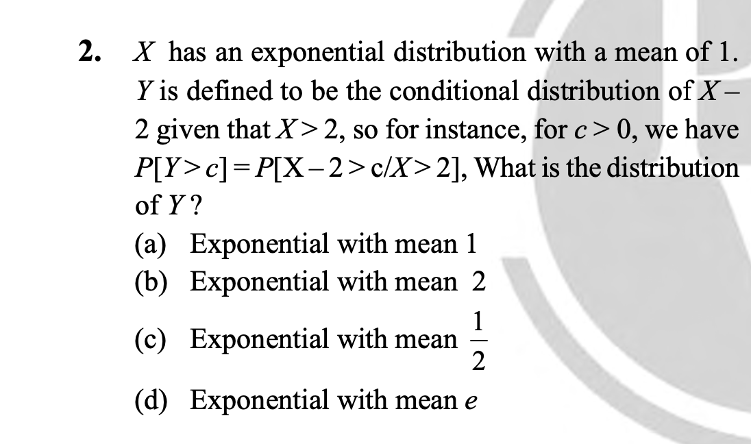 Solved x ﻿has an exponential distribution with a mean of | Chegg.com