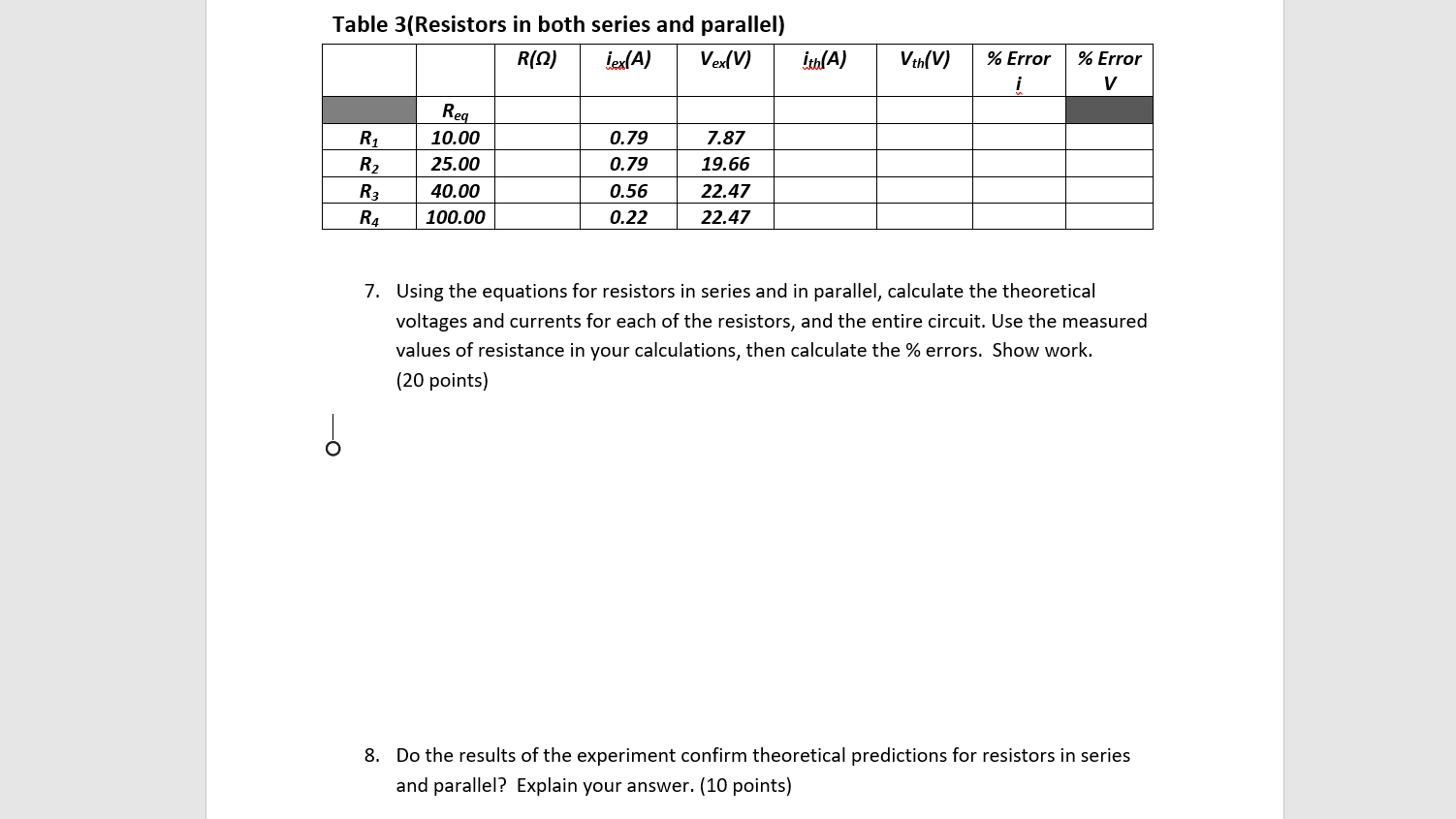 Table 3(Resistors in both series and parallel) R(2) | Chegg.com