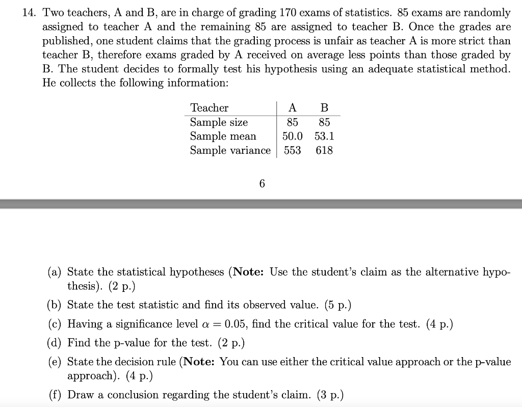 Solved 14. Two teachers, A and B, are in charge of grading | Chegg.com