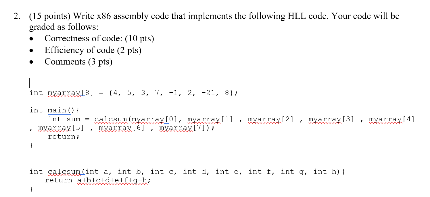 2. (15 points) Write x86 assembly code that | Chegg.com