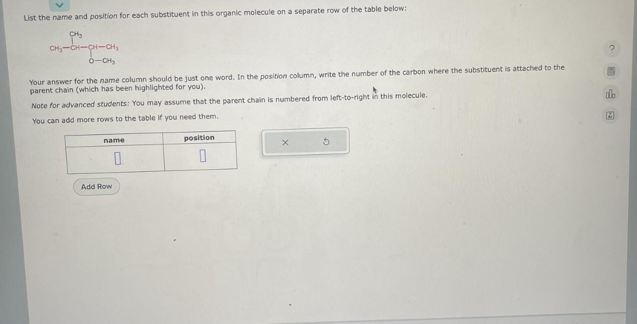 Solved List the name and position for each substituent in | Chegg.com