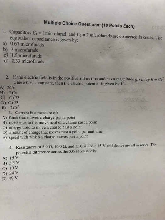 Solved Multiple Choice Questions: (10 Points Each) 1. | Chegg.com