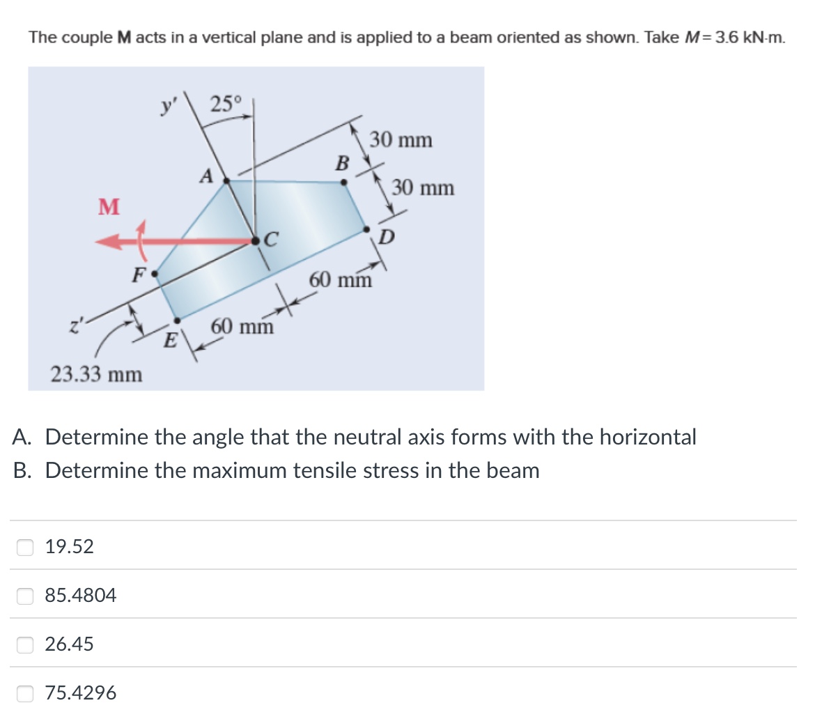 Solved The couple M acts in a vertical plane and is applied | Chegg.com