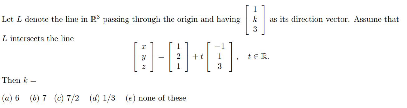 Solved 1 Let L denote the line in R3 passing through the | Chegg.com
