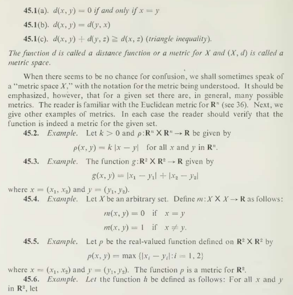 Solved 45. DISTANCE FUNCTION AND METRIC SPACES In 36 a | Chegg.com