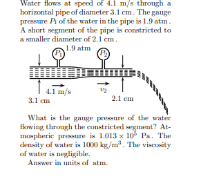 Solved Water flows at speed of 4.1 m/s through a horizontal | Chegg.com