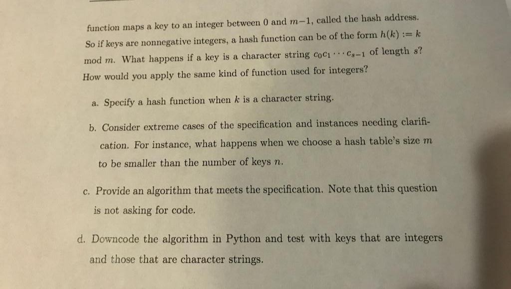 Solved function maps a key to an integer between 0 and m−1, | Chegg.com