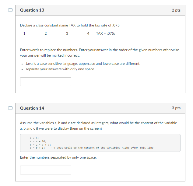 Solved Question 13 2 pts Declare a class constant name TAX | Chegg.com