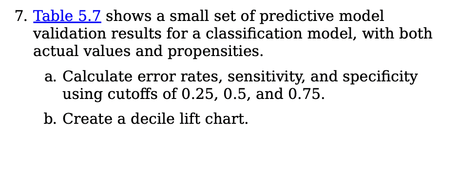 Solved 7. Table 5.7 shows a small set of predictive model | Chegg.com