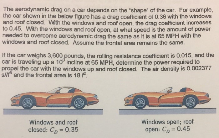 Solved The Aerodynamic Drag On A Car Depends On The Shape